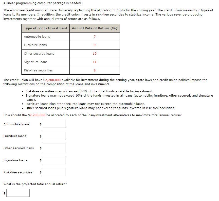 Solved A linear programming computer package is needed. The | Chegg.com