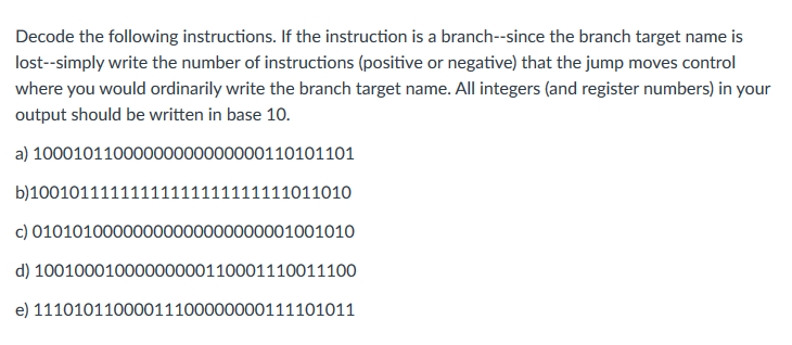 Solved Decode the following instructions. If the instruction | Chegg.com