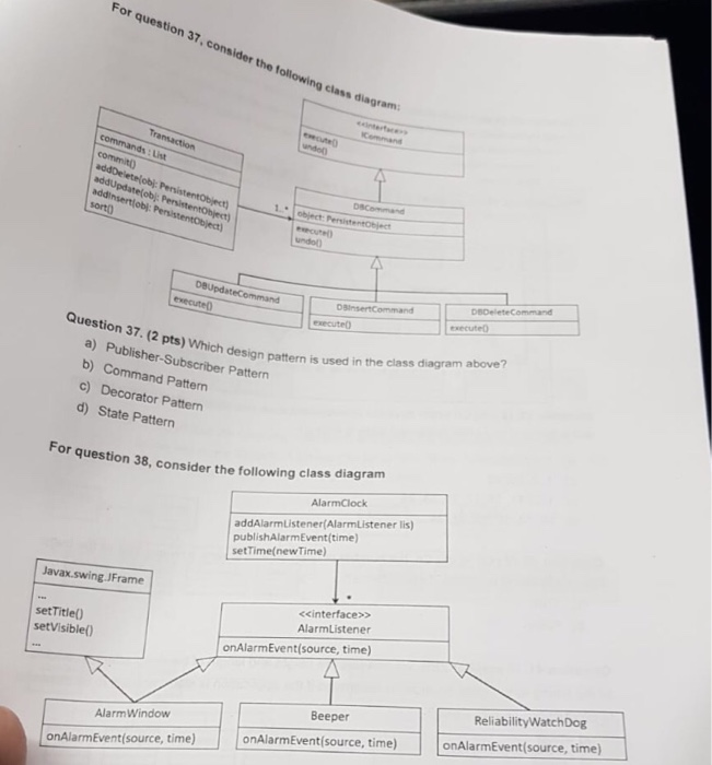 Solved For question 37, consider the following class diagram | Chegg.com