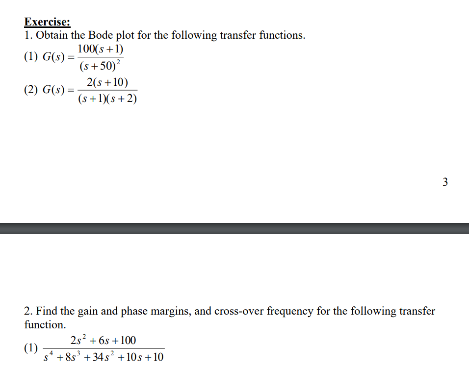 Solved Exercise: 1. Obtain the Bode plot for the following | Chegg.com