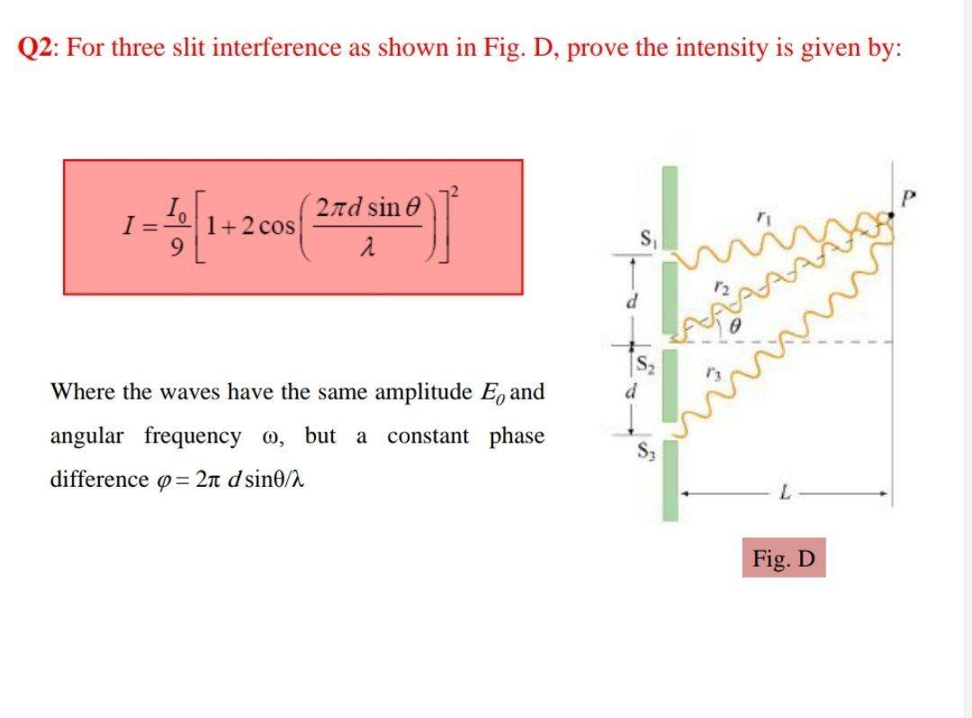 Solved Q2: For three slit interference as shown in Fig. D, | Chegg.com