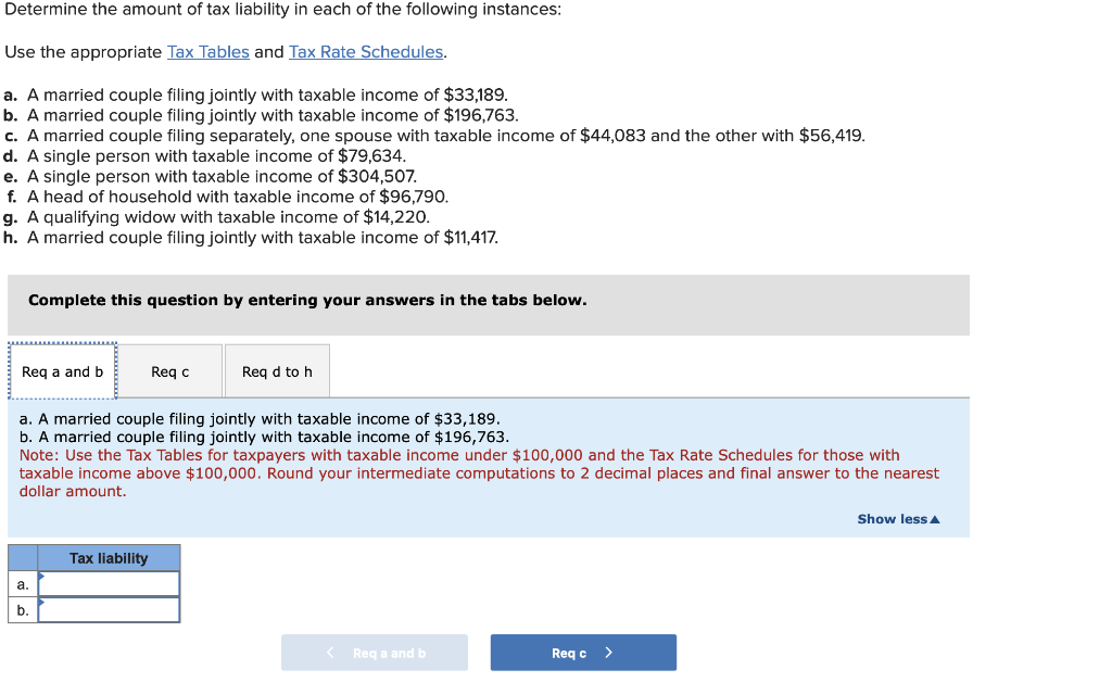 Determine the amount of tax liability in each of the | Chegg.com