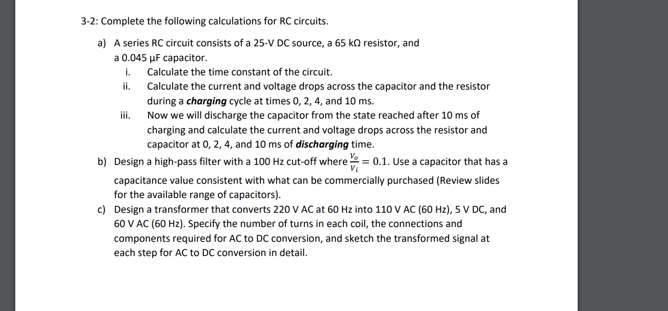 Solved 3-2: Complete the following calculations for RC | Chegg.com