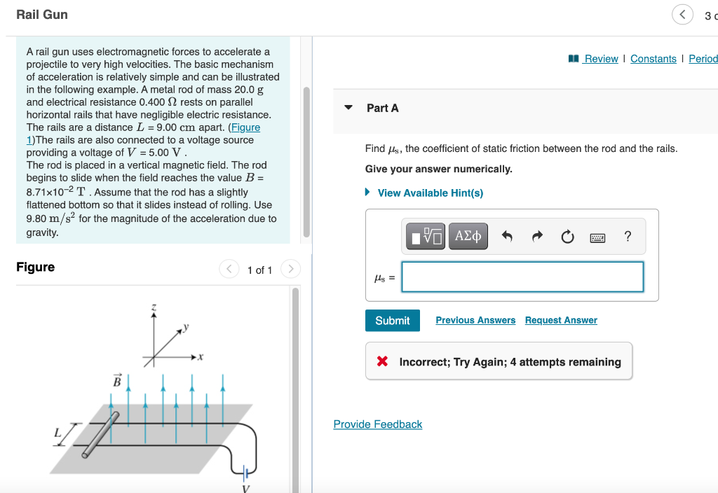 Solved Rail Gun 3d Review Constants Period Part A A rail gun | Chegg.com