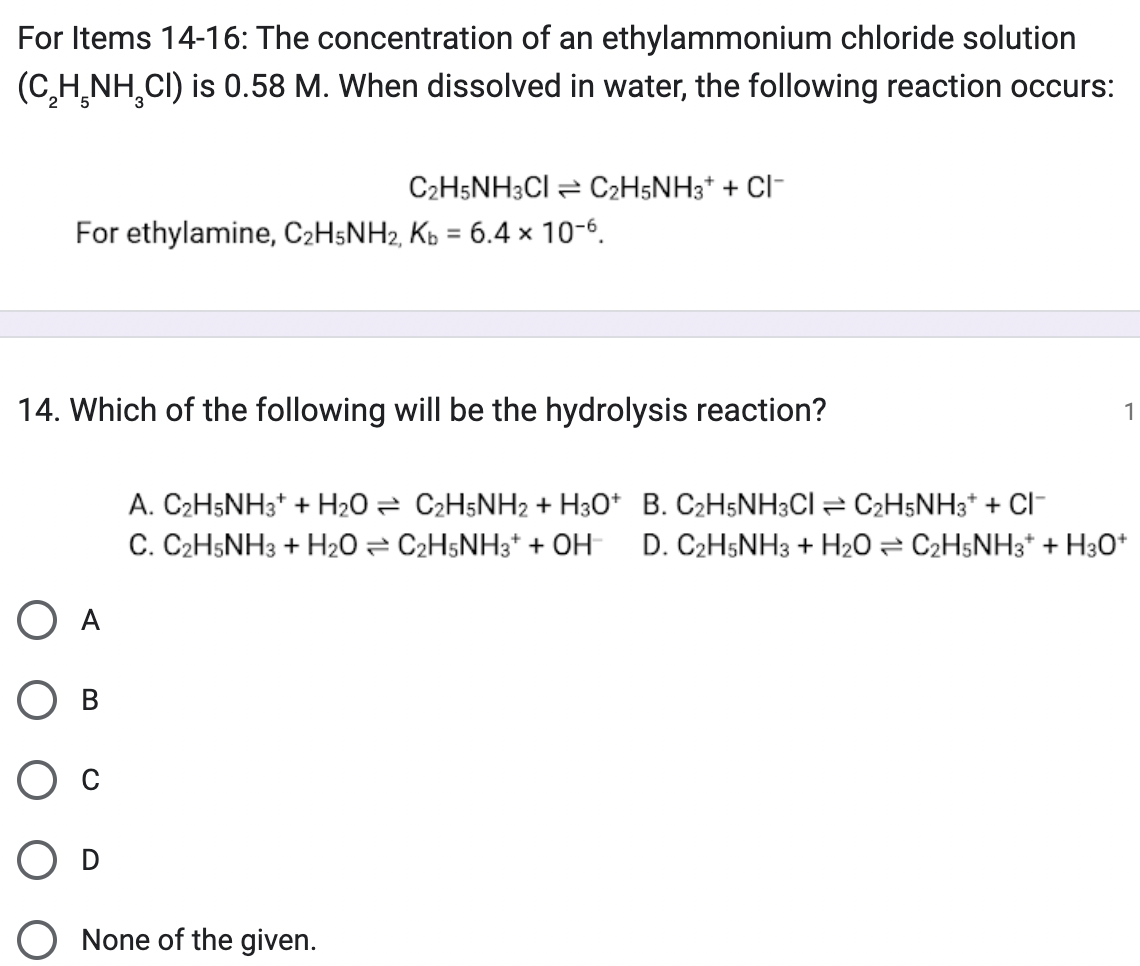 Solved For Items 14-16: The concentration of an | Chegg.com