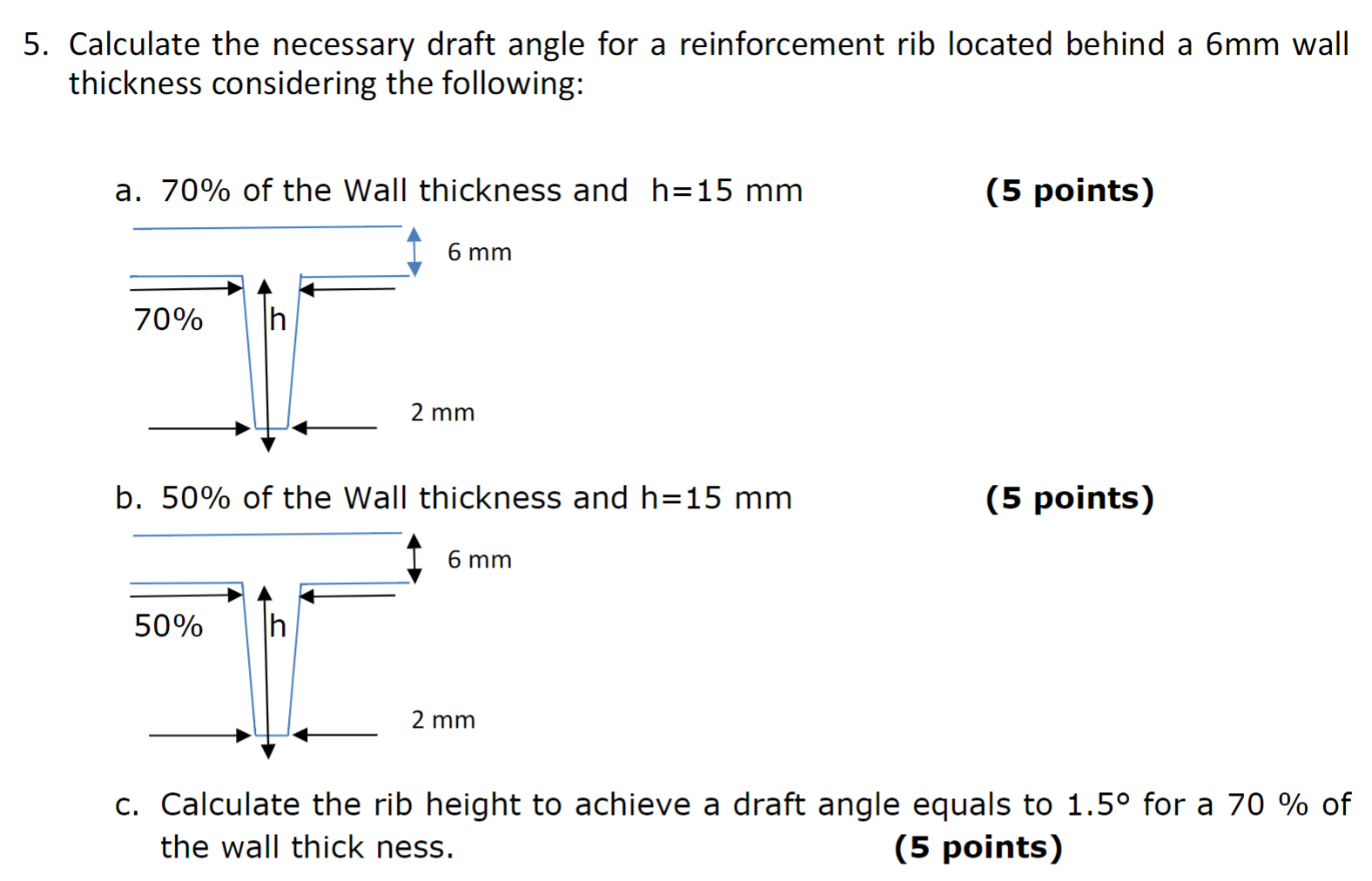 Solved 5. Calculate the necessary draft angle for a | Chegg.com