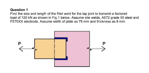 Solved Question 1 Find the size and length of the fillet | Chegg.com