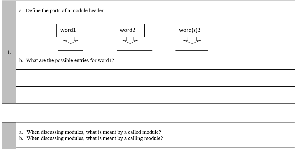 Solved a. Define the parts of a module header. word1 word2 | Chegg.com