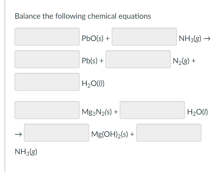 Solved Balance the following chemical equations PbO(s) + | Chegg.com