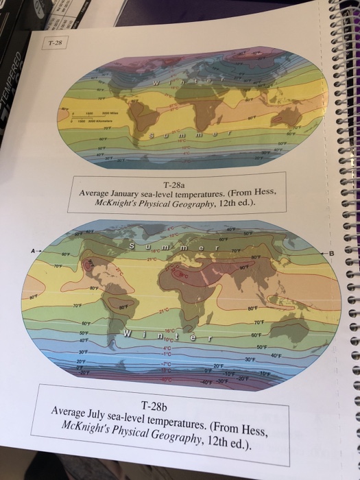 Solved T-28 T-28a Average January sea-level temperatures. | Chegg.com