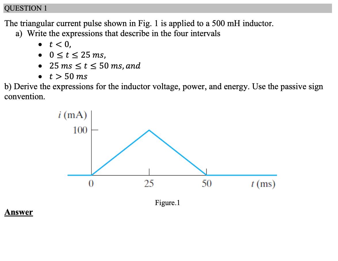 Solved QUESTION 1 The triangular current pulse shown in Fig. | Chegg.com