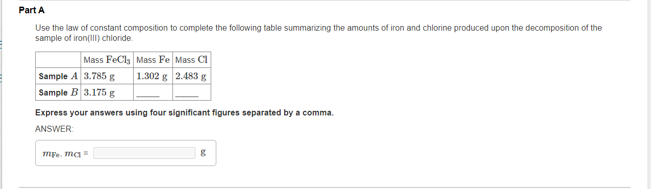 Solved Part AUse the law of constant composition to complete | Chegg.com