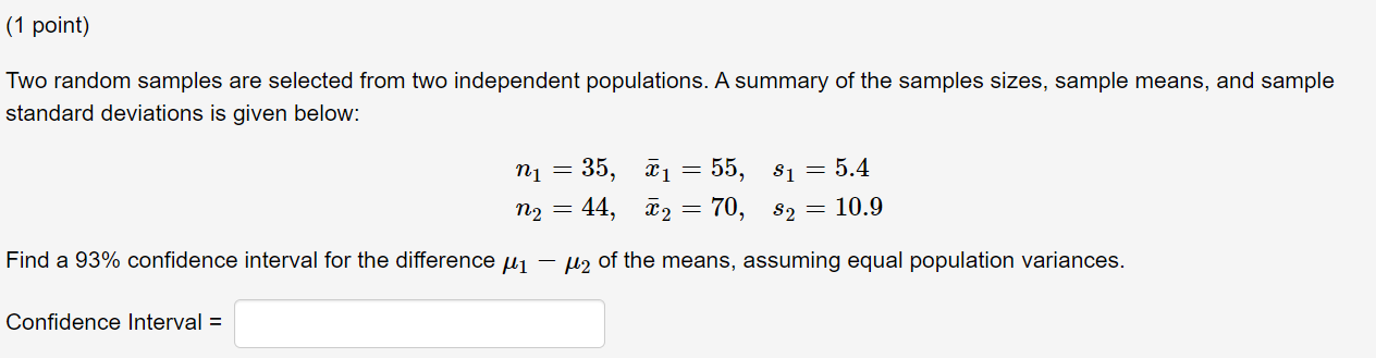 Solved Two random samples are selected from two independent | Chegg.com
