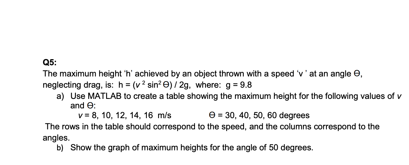 Solved Q5: The maximum height 'h' achieved by an object | Chegg.com