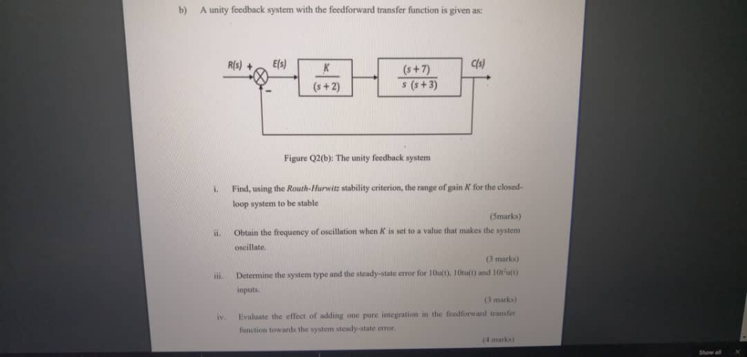 Solved b) A unity feedback system with the feedforward | Chegg.com