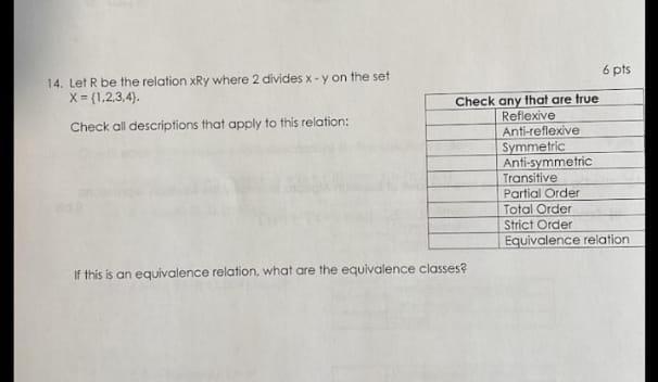 Solved 14. Let R be the relation x Ry where 2 divides x−y on | Chegg.com