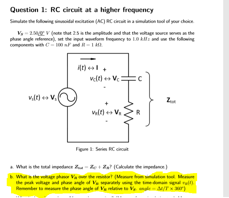 Solved Question 1: RC circuit at a higher frequency Simulate | Chegg.com