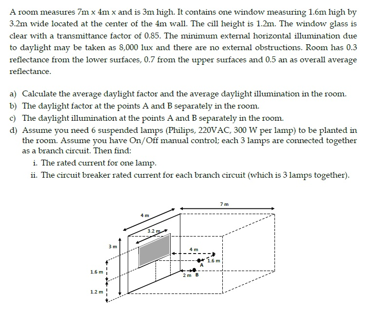 Solved A room measures 7m x 4m x and is 3m high. It contains | Chegg.com