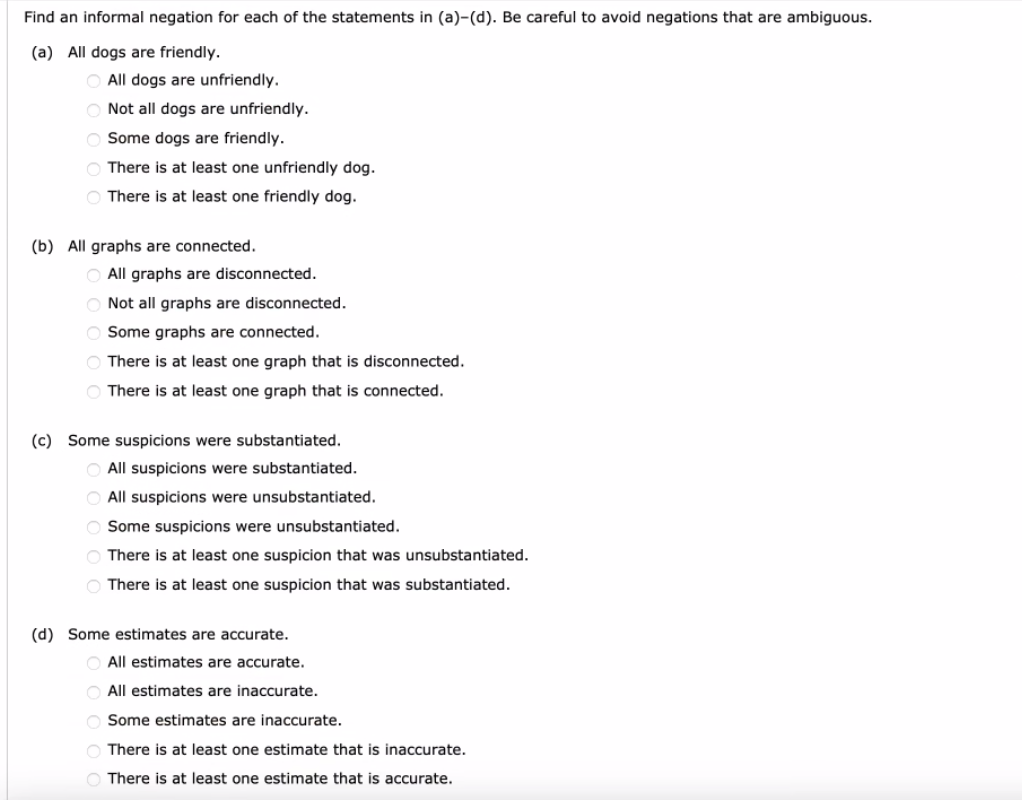 Solved Find an informal negation for each of the statements | Chegg.com
