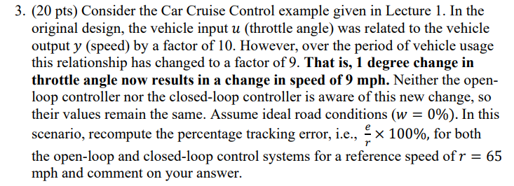 Solved 3. (20 pts) Consider the Car Cruise Control example | Chegg.com