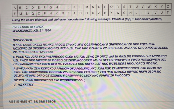 Using the above plaintext and ciphertext decode the | Chegg.com