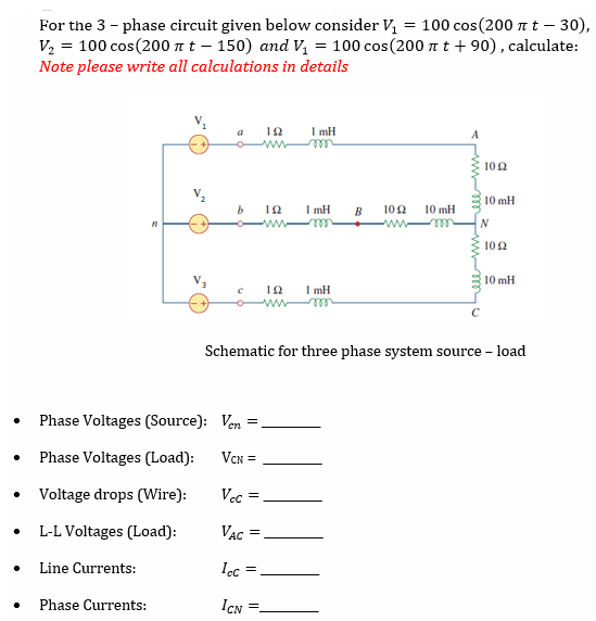 Solved For the 3 - phase circuit given below consider V1 = | Chegg.com