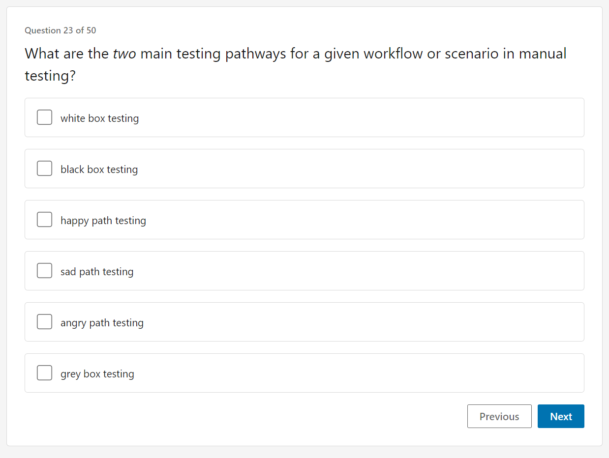 Solved Question 23 ﻿of 50What are the two main testing | Chegg.com