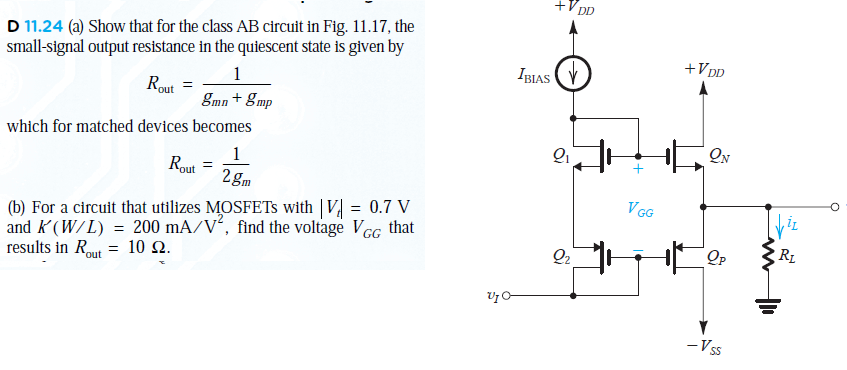 Solved D 11.24 (a) Show that for the class AB circuit in | Chegg.com