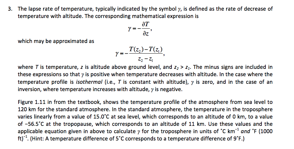 Solved The lapse rate of temperature, typically indicated by | Chegg.com