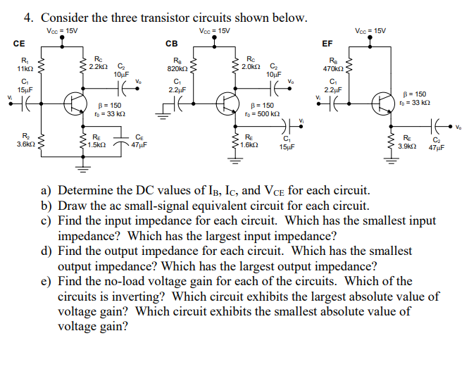 Solved 4. Consider the three transistor circuits shown | Chegg.com