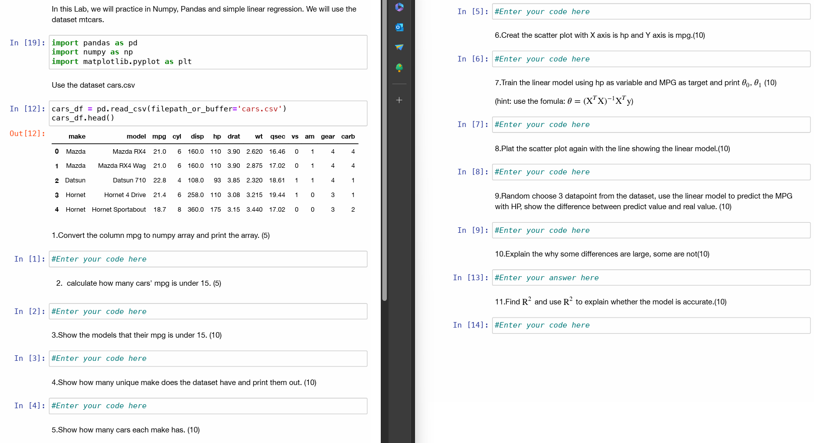 In [5]: #Enter your code here6.Creat the scatter plot | Chegg.com