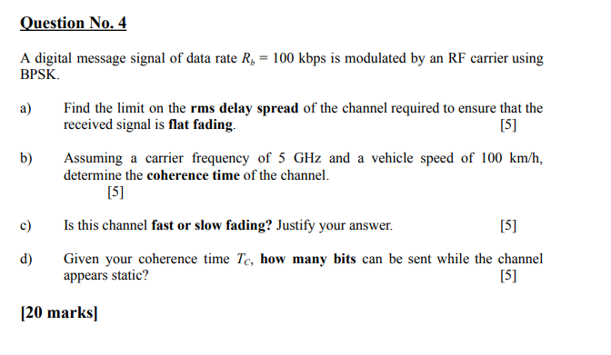 Solved A digital message signal of data rate Rb=100kbps is | Chegg.com
