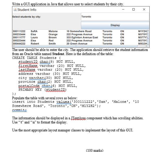 Solved Write a GUI application in Java that allows user to | Chegg.com