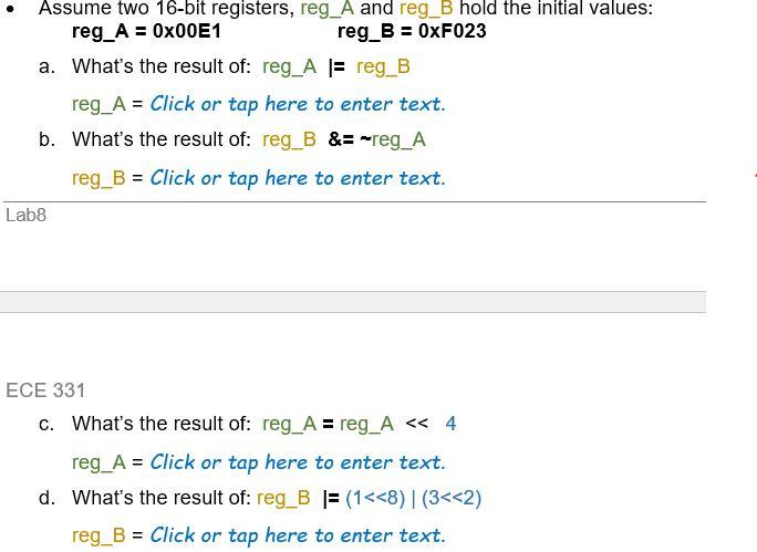 Solved Assume two 16-bit registers, reg_A and reg_B hold the | Chegg.com