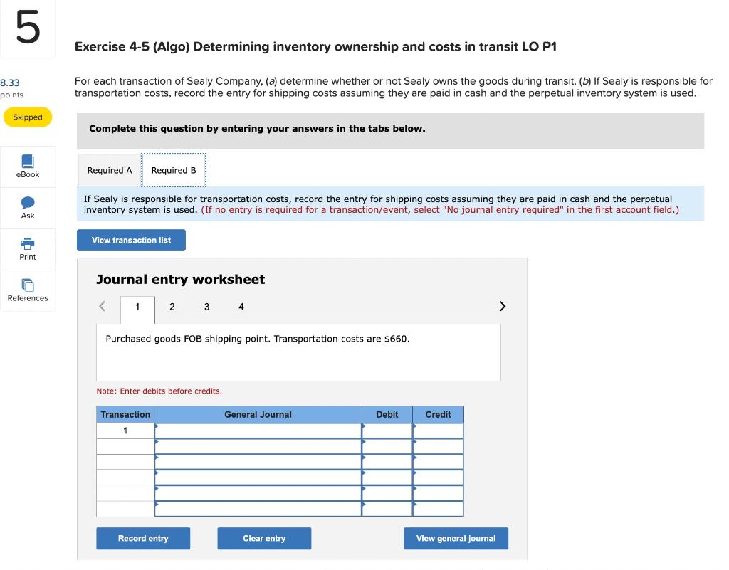 Solved Exercise 4-5 (Algo) Determining inventory ownership | Chegg.com