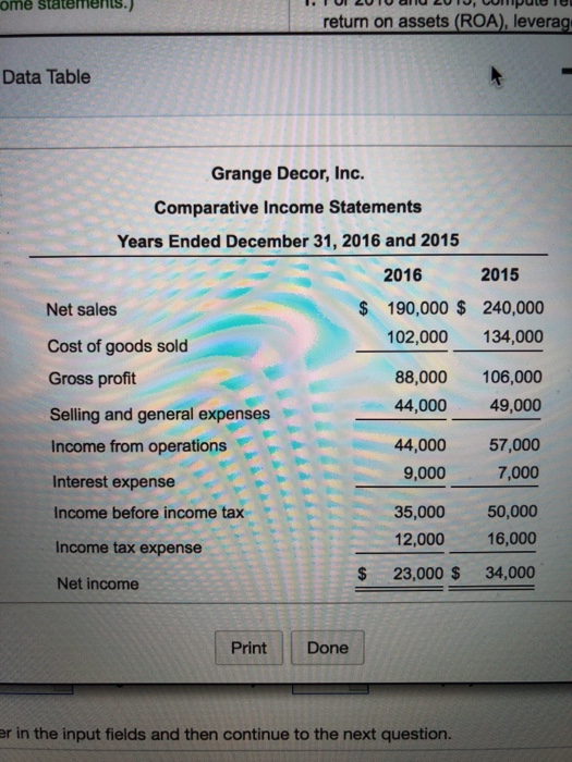 Solved Requirement 1. For 2016 and 2015, compute return on | Chegg.com