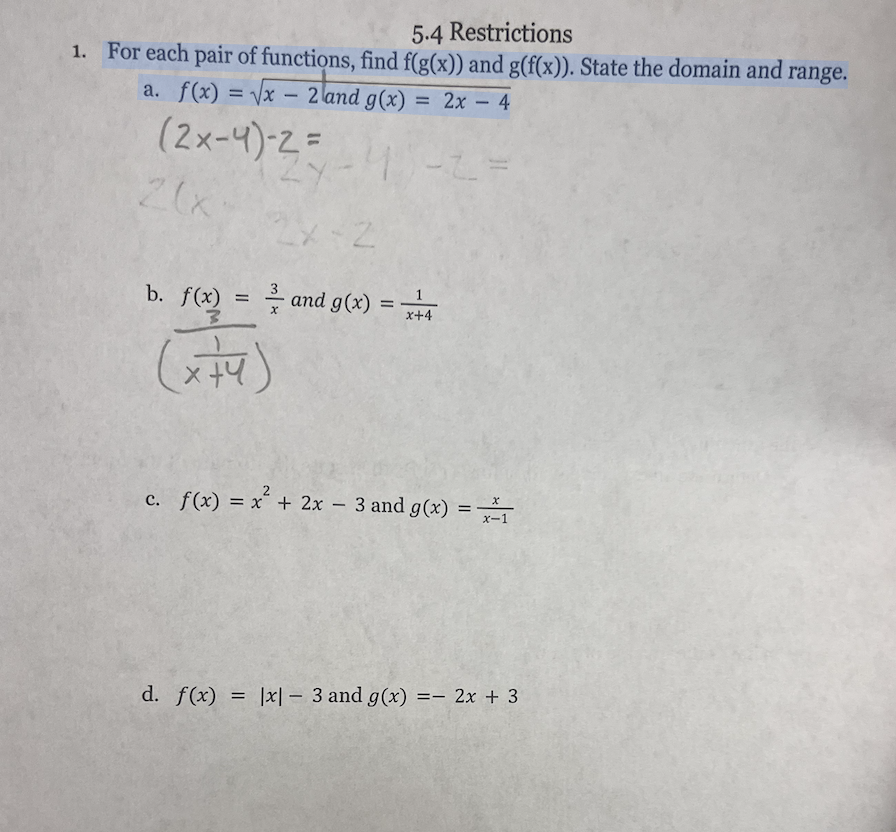 Solved For each pair of functions, find f(g(x)) ﻿and | Chegg.com