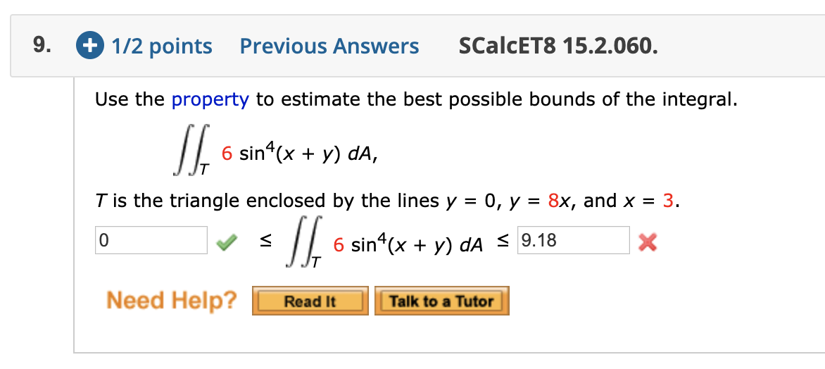 Solved 9. + 1/2 points Previous Answers SCalcET8 15.2.060. | Chegg.com