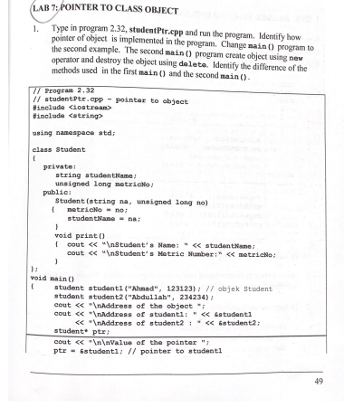 Solved LAB 7: POINTER TO CLASS OBJECT 1. Type in program | Chegg.com