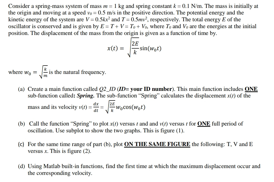 Solved Consider a spring-mass system of mass m = 1 kg and | Chegg.com
