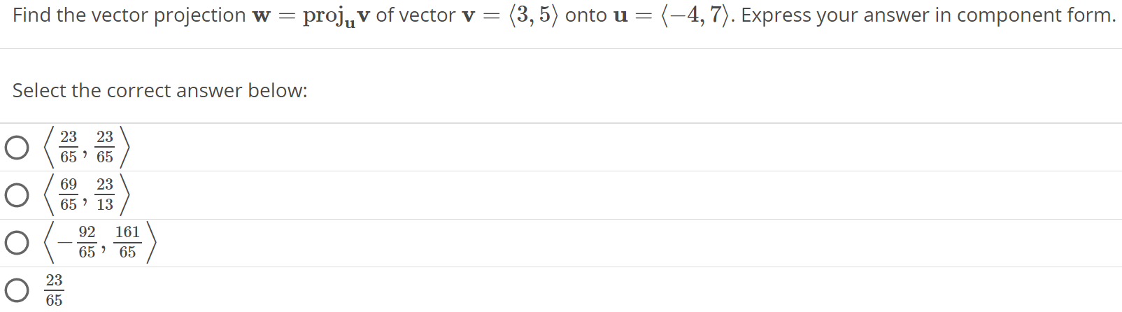 Find the vector projection w=projuv ﻿of vector | Chegg.com