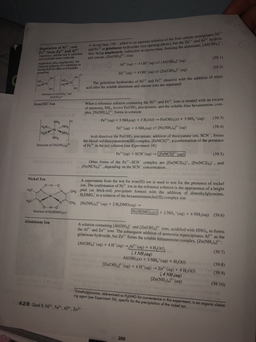 Solved Experiment 39 Qual II. Ni2+, Fe3+ Als+ Zn2+ ions | Chegg.com