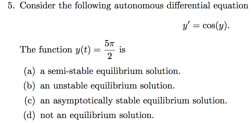 Solved 5. Consider the following autonomous differential | Chegg.com