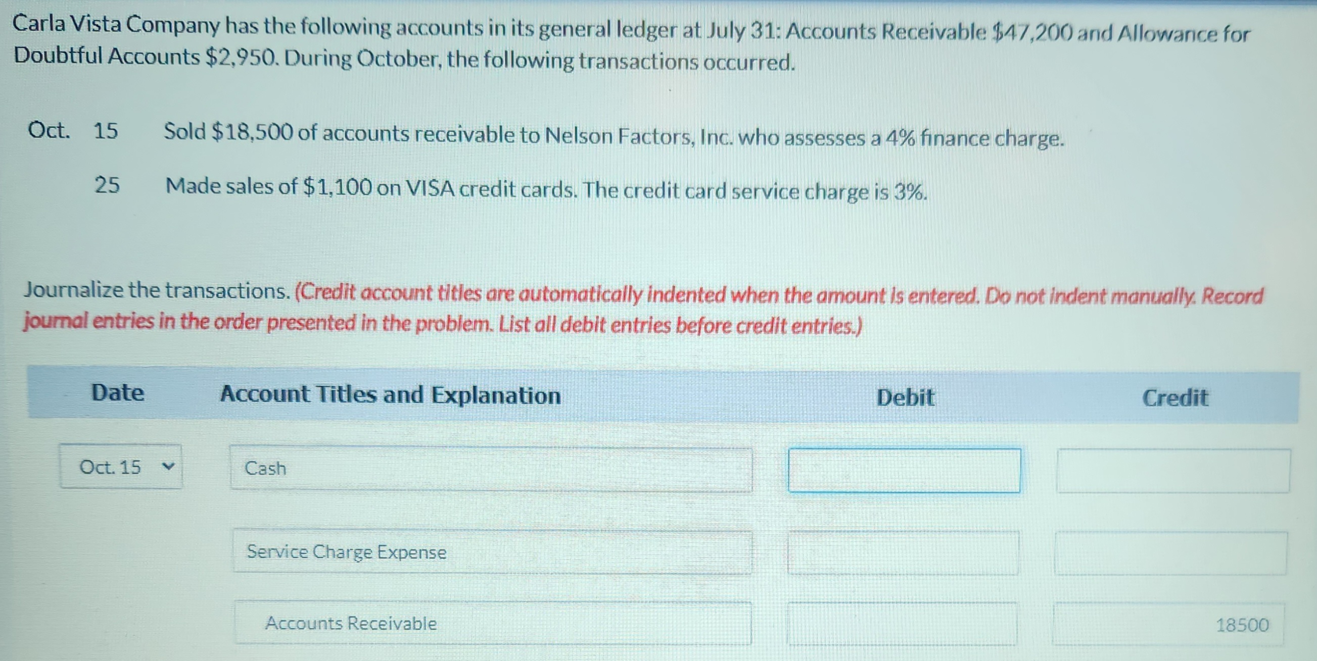 Solved Carla Vista Company has the following accounts in its | Chegg.com