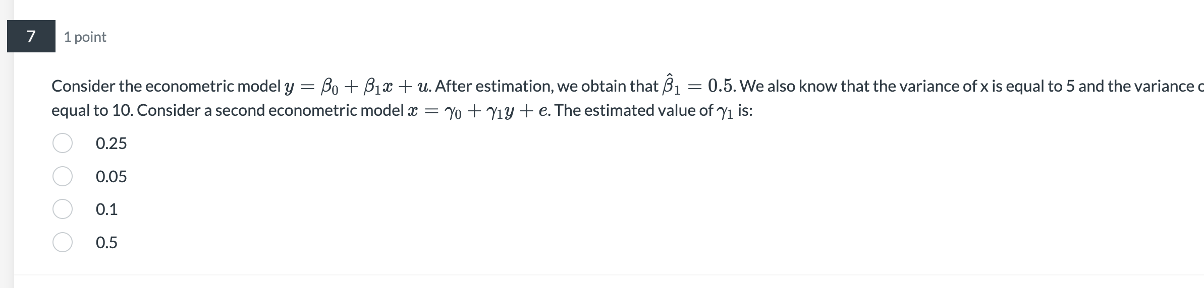 Solved Consider the econometric model y=β0+β1x+u. After | Chegg.com