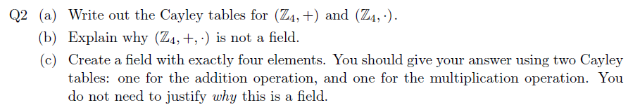 Solved Q2 (a) Write out the Cayley tables for (Z4, +) and | Chegg.com