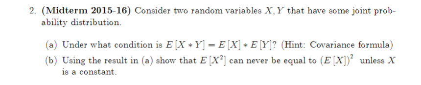 Solved 2. (Midterm 2015-16) Consider two random variables | Chegg.com