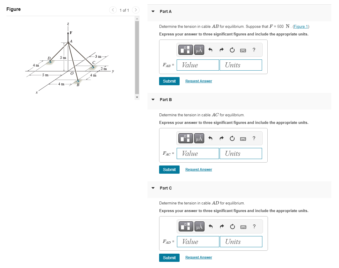Solved Determine the tension in cable AB for equilibrium. | Chegg.com