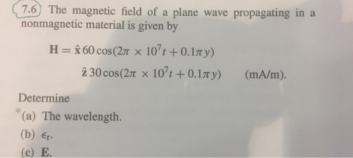 Solved 7.6 The magnetic field of a plane wave propagating in | Chegg.com