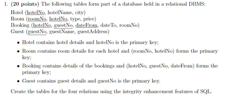 Solved 1. (20 points) The following tables form part of a | Chegg.com
